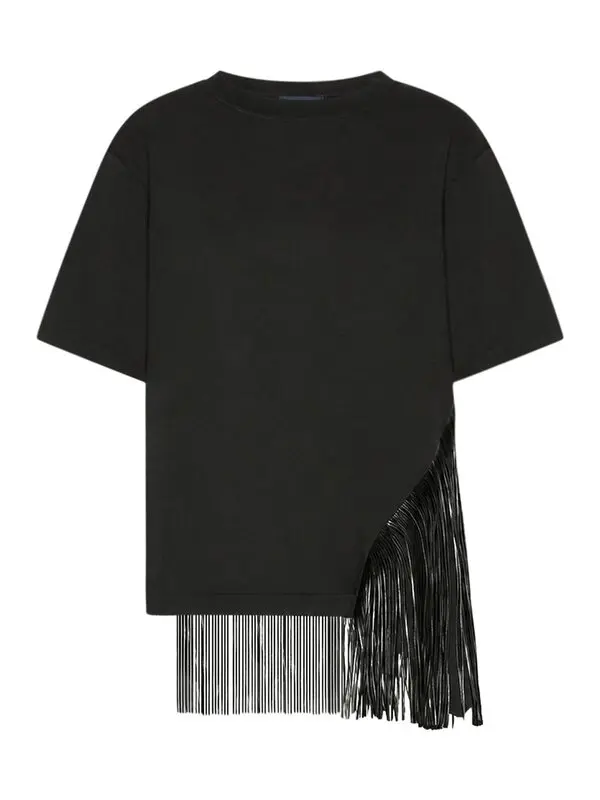 Sportmax Cotton T-shirt With Fringe Detail - Black