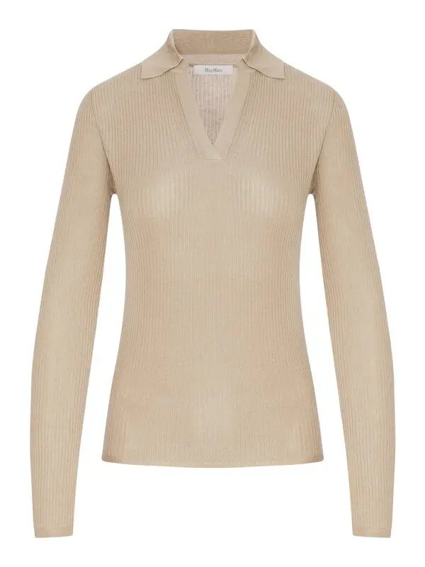 Max Mara Cashmere And Silk Ribbed Polo Sweater - Cream