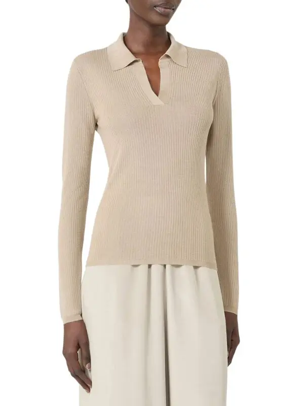 Max Mara Cashmere And Silk Ribbed Polo Sweater - Cream