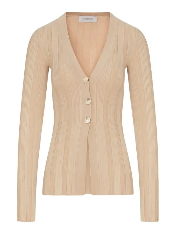 Sportmax Slim Ribbed Viscose Blend Cardigan - Cream