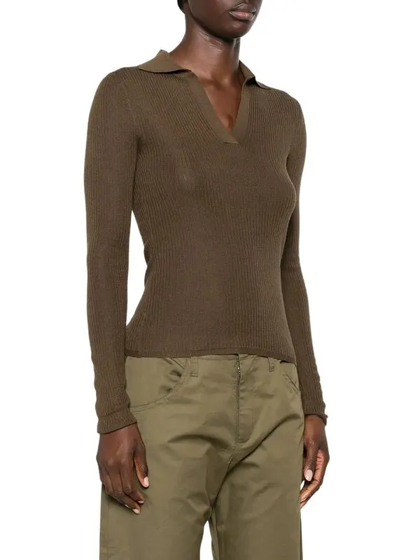 Max Mara Cashmere And Silk Ribbed Polo Sweater - Brown