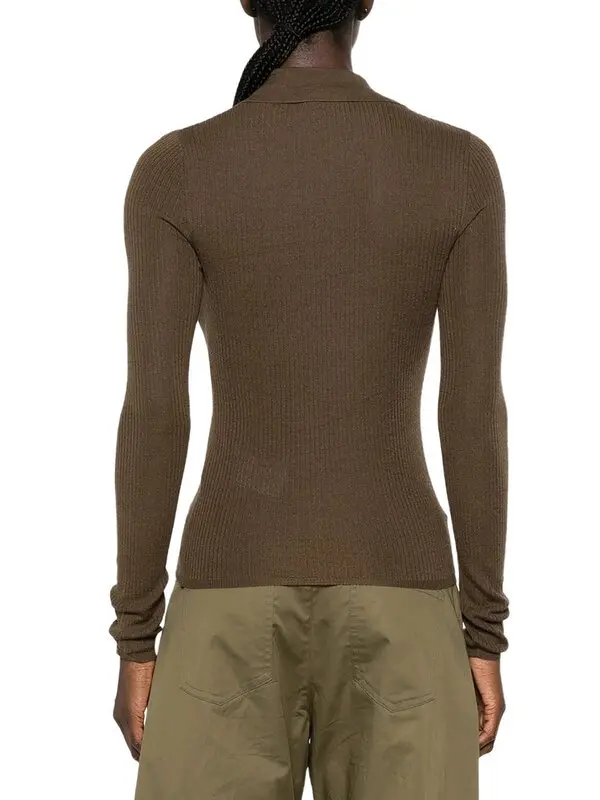 Max Mara Cashmere And Silk Ribbed Polo Sweater - Brown