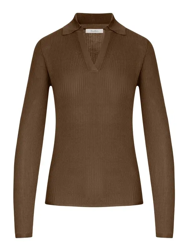 Max Mara Cashmere And Silk Ribbed Polo Sweater - Brown