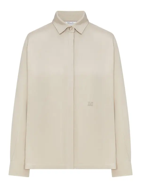 Max Mara Silk Crêpe De Chine Shirt With Embroidered Monogram - Cream