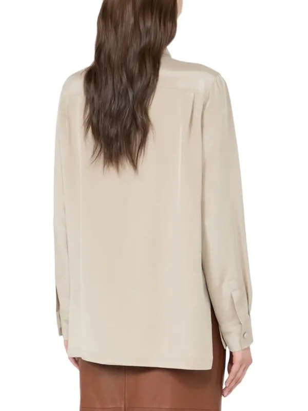Max Mara Silk Crêpe De Chine Shirt With Embroidered Monogram - Cream