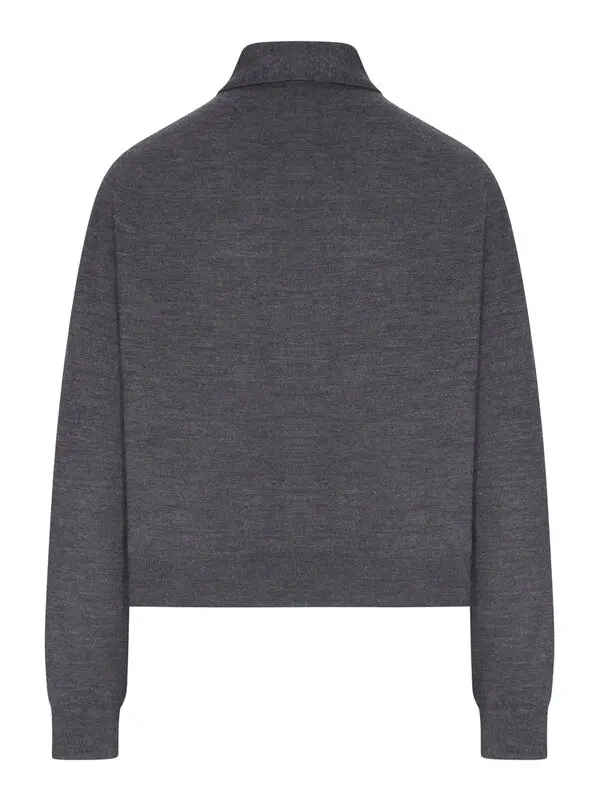 Miu Miu Wool Cardigan With Scarf And Logo - Gray