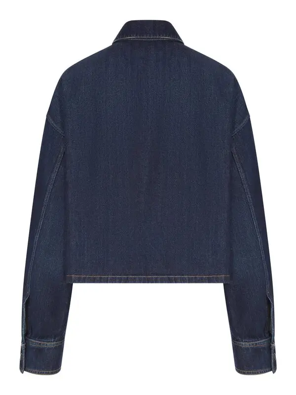 Prada Oversized Denim Shirt With Logo Plaque - Brown