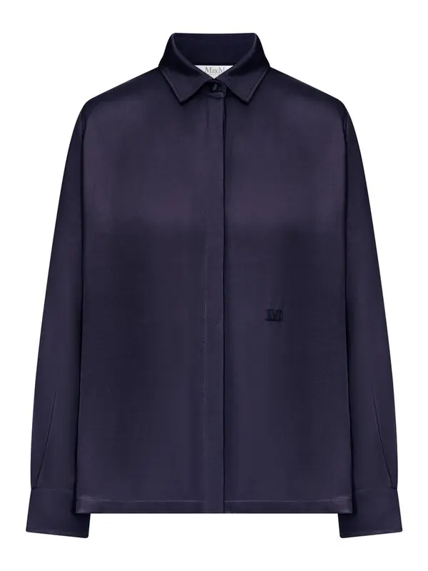 Max Mara Silk Crepe De Chine Shirt With Monogram Logo - Blue