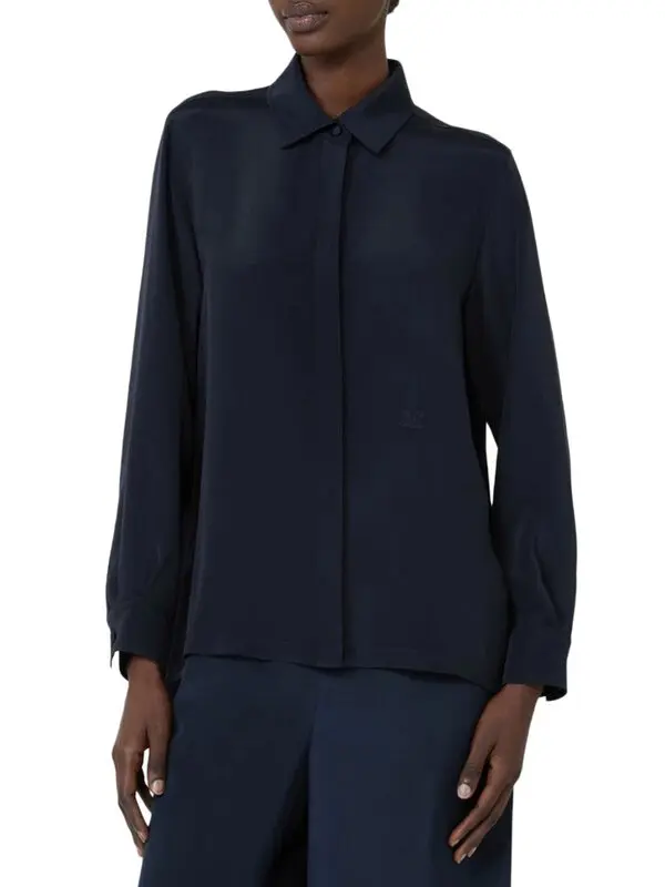 Max Mara Silk Crepe De Chine Shirt With Monogram Logo - Blue
