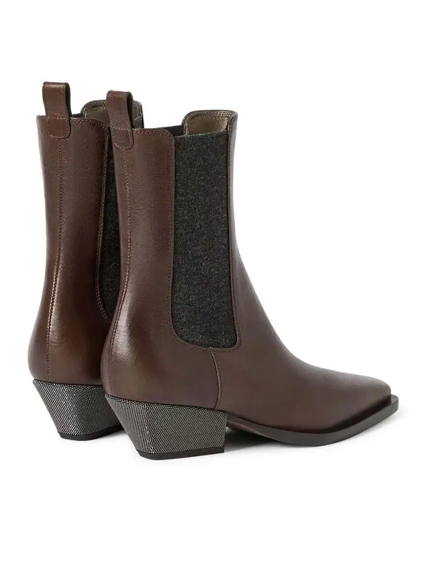 Brunello Cucinelli Chelsea Boots In Vitello Riding With Embellished Heel