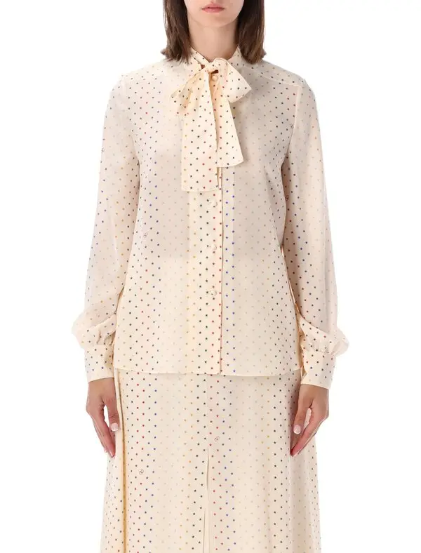 Valentino Garavani Printed Pure Silk Self-tie Neckline Blouse - Bianco