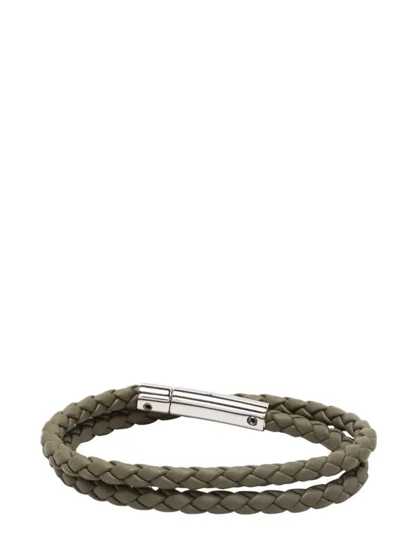 TOD`S Tod's Leather Braided Band Double Layer Logo Plaque Bracelet - Green