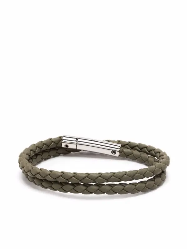 TOD`S Tod's Leather Braided Band Double Layer Logo Plaque Bracelet - Green