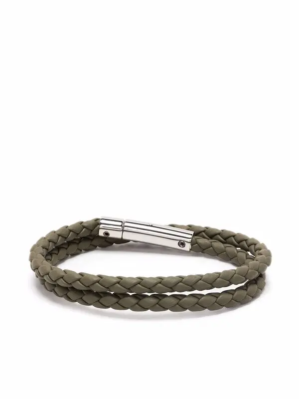 TOD`S Tod's Leather Braided Band Double Layer Logo Plaque Bracelet - Green