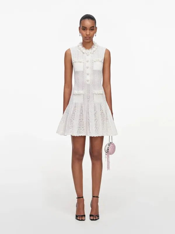 SELF-PORTRAIT Snap-front Cotton Dress With Gold Button Detail