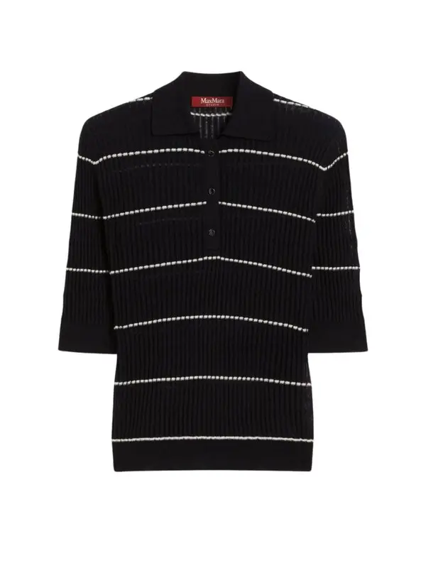 Max Mara Ribbed Striped Polo Shirt - Navy