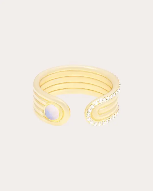 CAMPBELL + CHARLOTTE 14k Yellow Moonstone And Diamond Open Ring