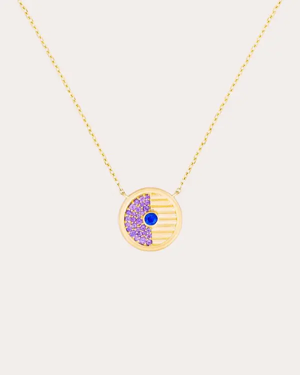 CAMPBELL + CHARLOTTE Amethyst & Sapphire Found Small Disc Necklace - Purple