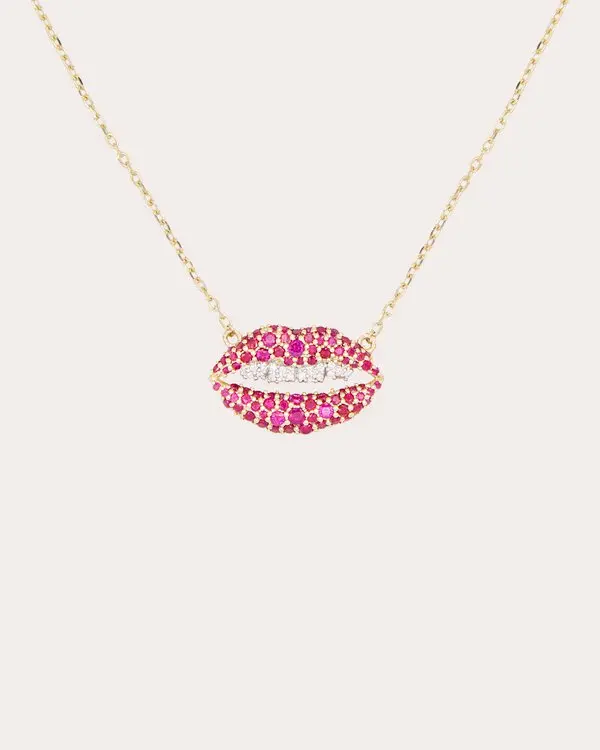 CAMPBELL + CHARLOTTE 14k Yellow Gold Ruby & Diamond Lips Charm Necklace