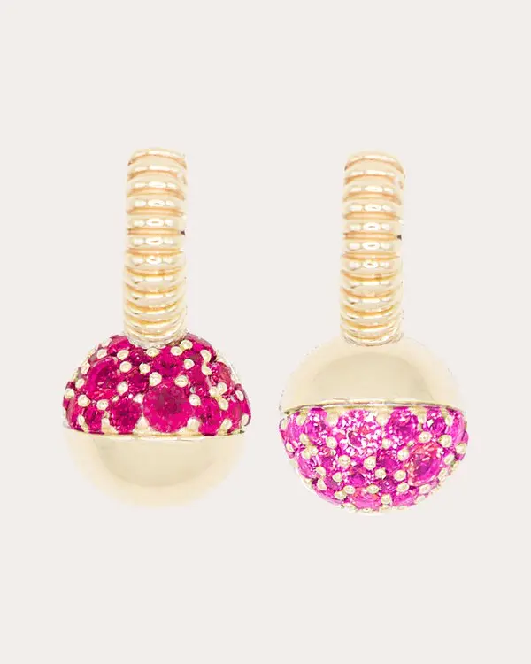 CAMPBELL + CHARLOTTE Ruby Revel Mini Bobble Huggie Earrings In 14k Yellow Gold With Rubies And Sapphires