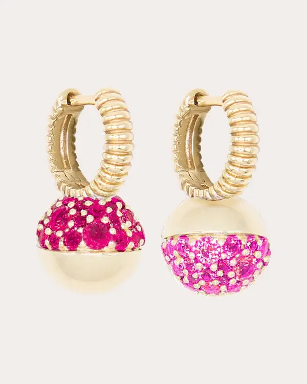 CAMPBELL + CHARLOTTE Ruby Revel Mini Bobble Huggie Earrings In 14k Yellow Gold With Rubies And Sapphires