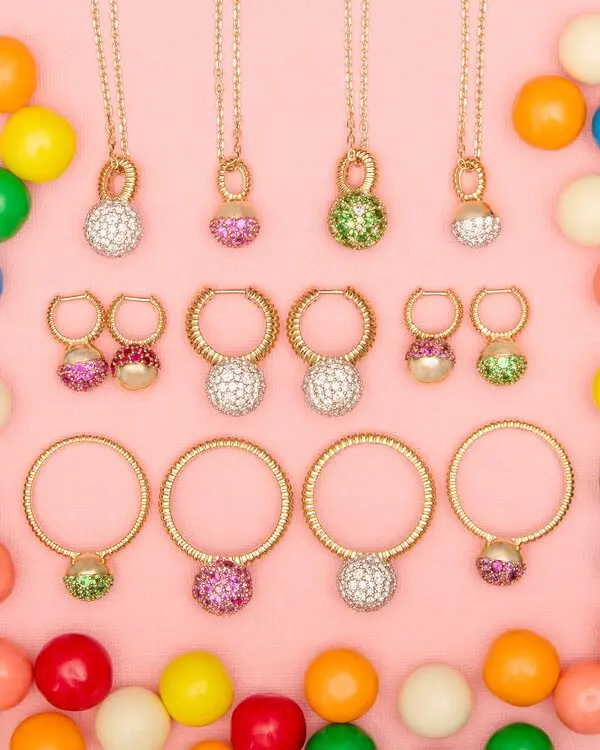 CAMPBELL + CHARLOTTE Ruby Revel Mini Bobble Huggie Earrings In 14k Yellow Gold With Rubies And Sapphires