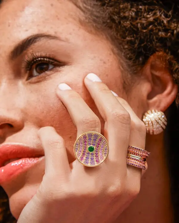 CAMPBELL + CHARLOTTE Tsavorite & Amethyst Revel Large Dimensional Ring