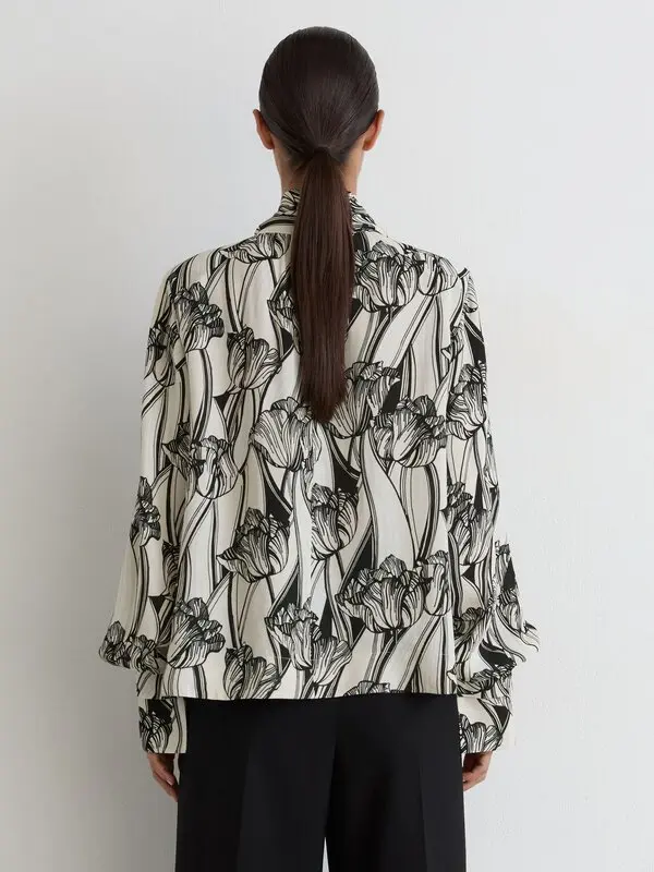 REISS Kennedy Silk Floral-print Tie-neck Blouse