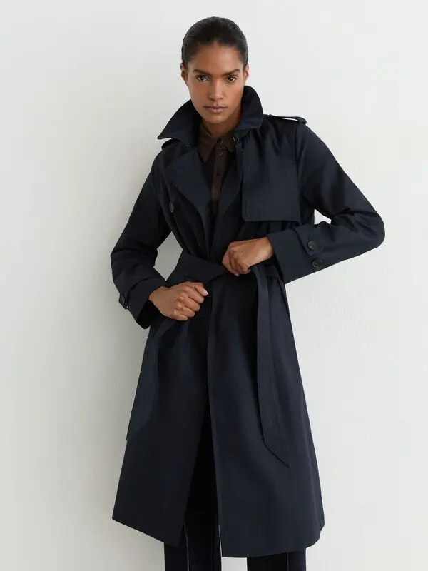 REISS Azura Hooded Insert Trench Coat - Navy