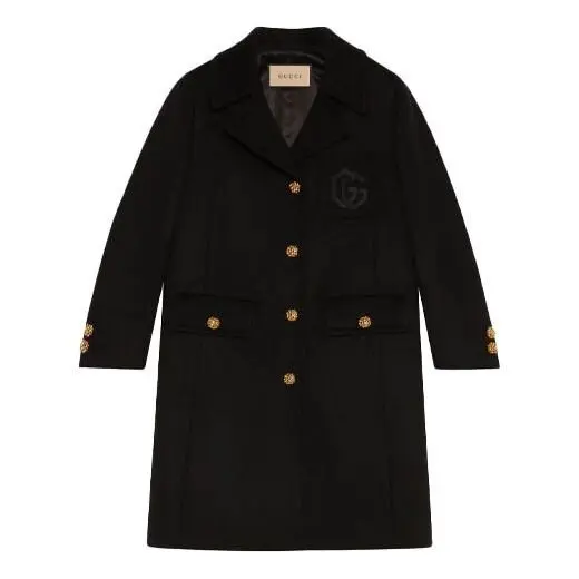 Gucci Double G Embroidery Wool Coat - Black