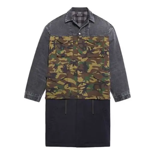 Balenciaga 3 Layered Patchwork Knee Length Car Coat - Green/blue