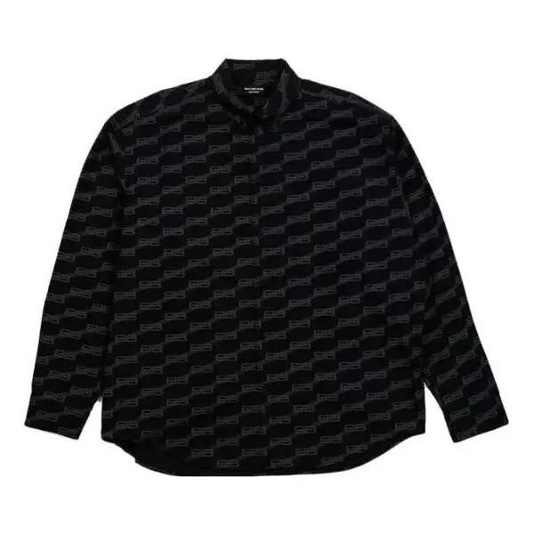 Balenciaga Bb Monogram Button-up Long Sleeve Shirt - Black