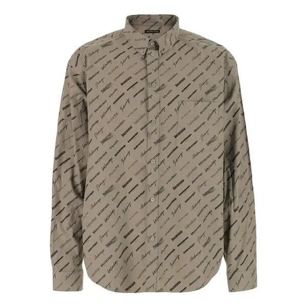 Balenciaga Logomania All Over Long Sleeve Shirt - Beige