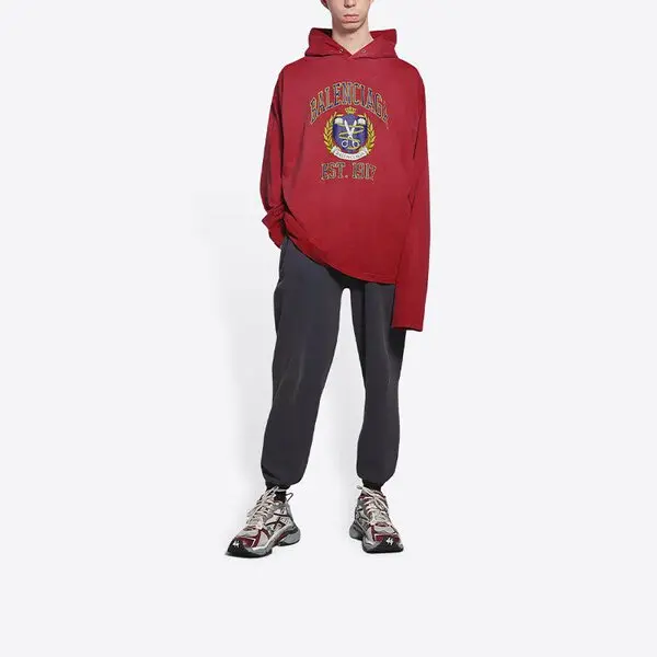 Balenciaga Est. 1917 College Logo Print Hoodie - Red