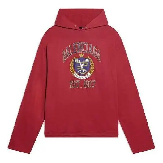 Balenciaga Est. 1917 College Logo Print Hoodie - Red