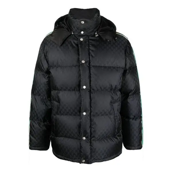 Gucci Gg Nylon Jacquard Down Jacket With Web Detail