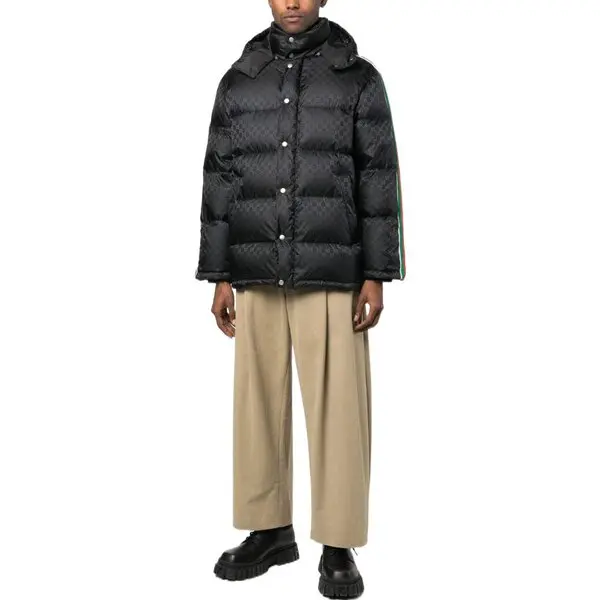 Gucci Gg Nylon Jacquard Down Jacket With Web Detail
