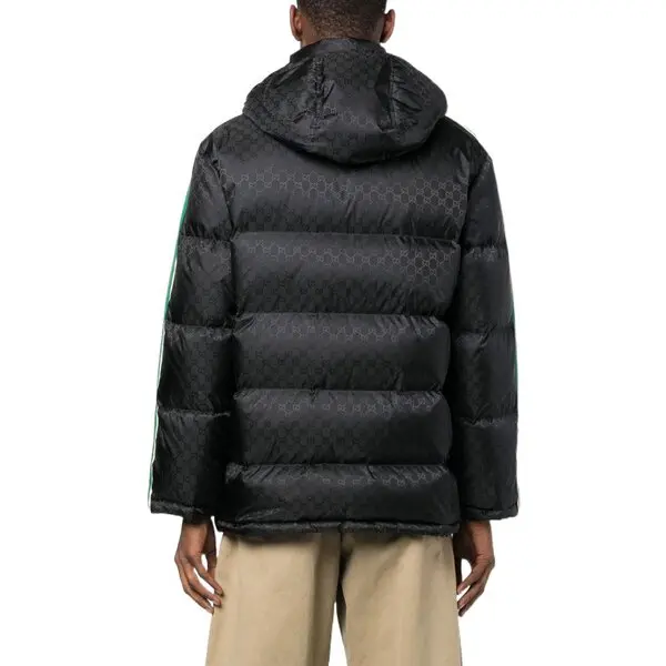 Gucci Gg Nylon Jacquard Down Jacket With Web Detail
