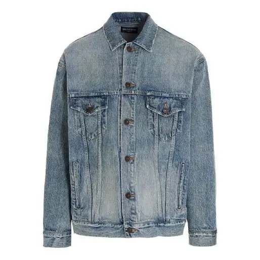 Balenciaga Est. 1917 College Logo Print Denim Jacket Large Fit - Washed Light Blue