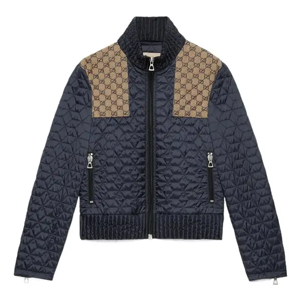 Gucci Quilted Jacket With Gg Fabric Detail 'beige Blue