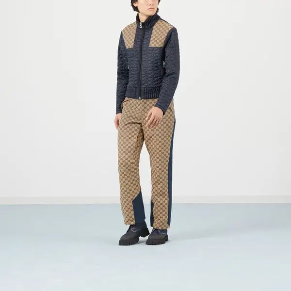 Gucci Quilted Jacket With Gg Fabric Detail 'beige Blue