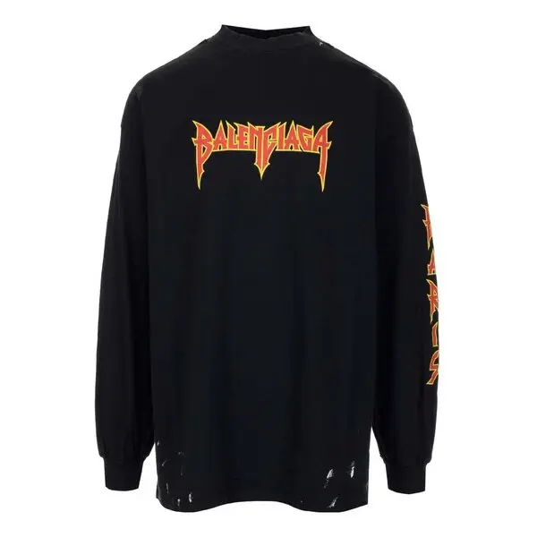 Balenciaga Metallica Long Sleeve T-shirt 'black Orange - Black/orange