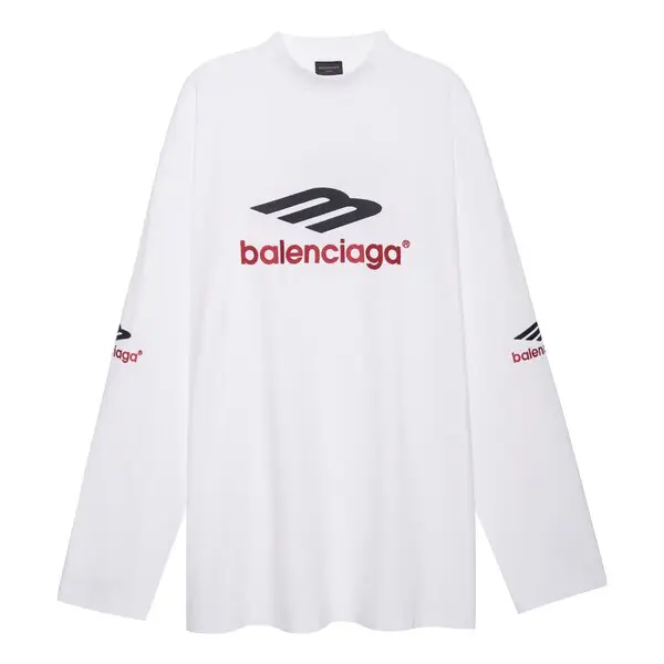 Balenciaga 3b Sports Icon Long Sleeve T-shirt Oversized 'white Black Red - White/black/red