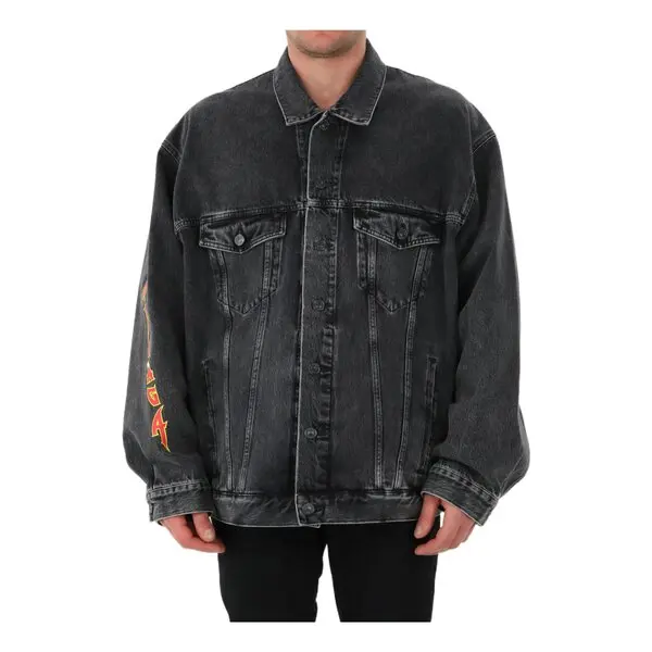 Balenciaga Metallica Oversized Denim Jacket - Washed Black/orange
