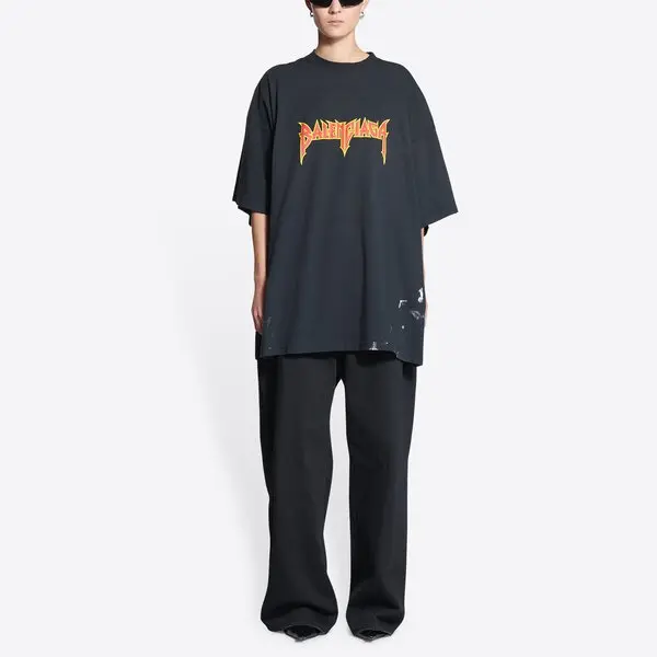 Balenciaga Metallica Short Sleeve T-shirt Oversized Fit 'black Orange - Black/orange