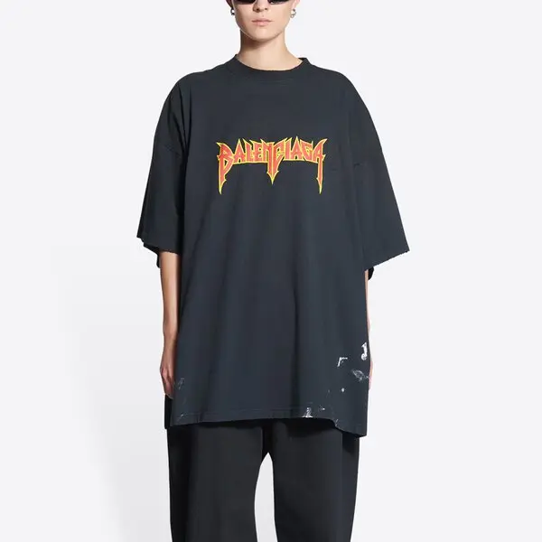 Balenciaga Metallica Short Sleeve T-shirt Oversized Fit 'black Orange - Black/orange
