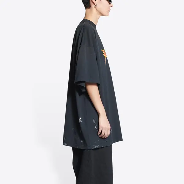Balenciaga Metallica Short Sleeve T-shirt Oversized Fit 'black Orange - Black/orange