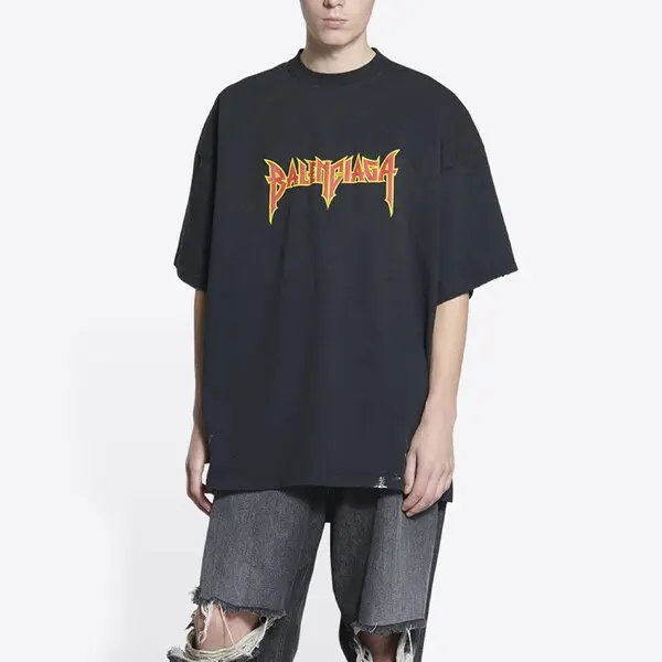 Balenciaga Metallica Logo T-shirt - Black/orange