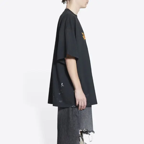 Balenciaga Metallica Logo T-shirt - Black/orange