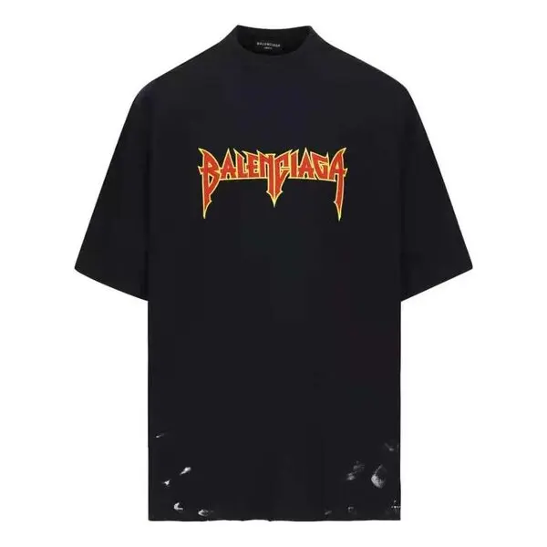 Balenciaga Metallica Logo T-shirt - Black/orange